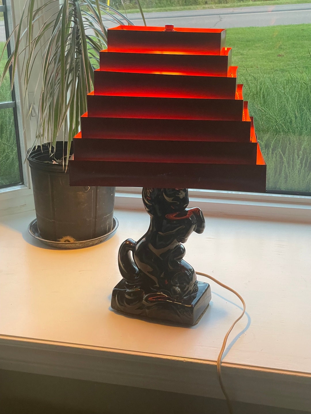 Stunning MCM Black Mustang Ceramic Horse Lamp With Venetian 8 Tier ...