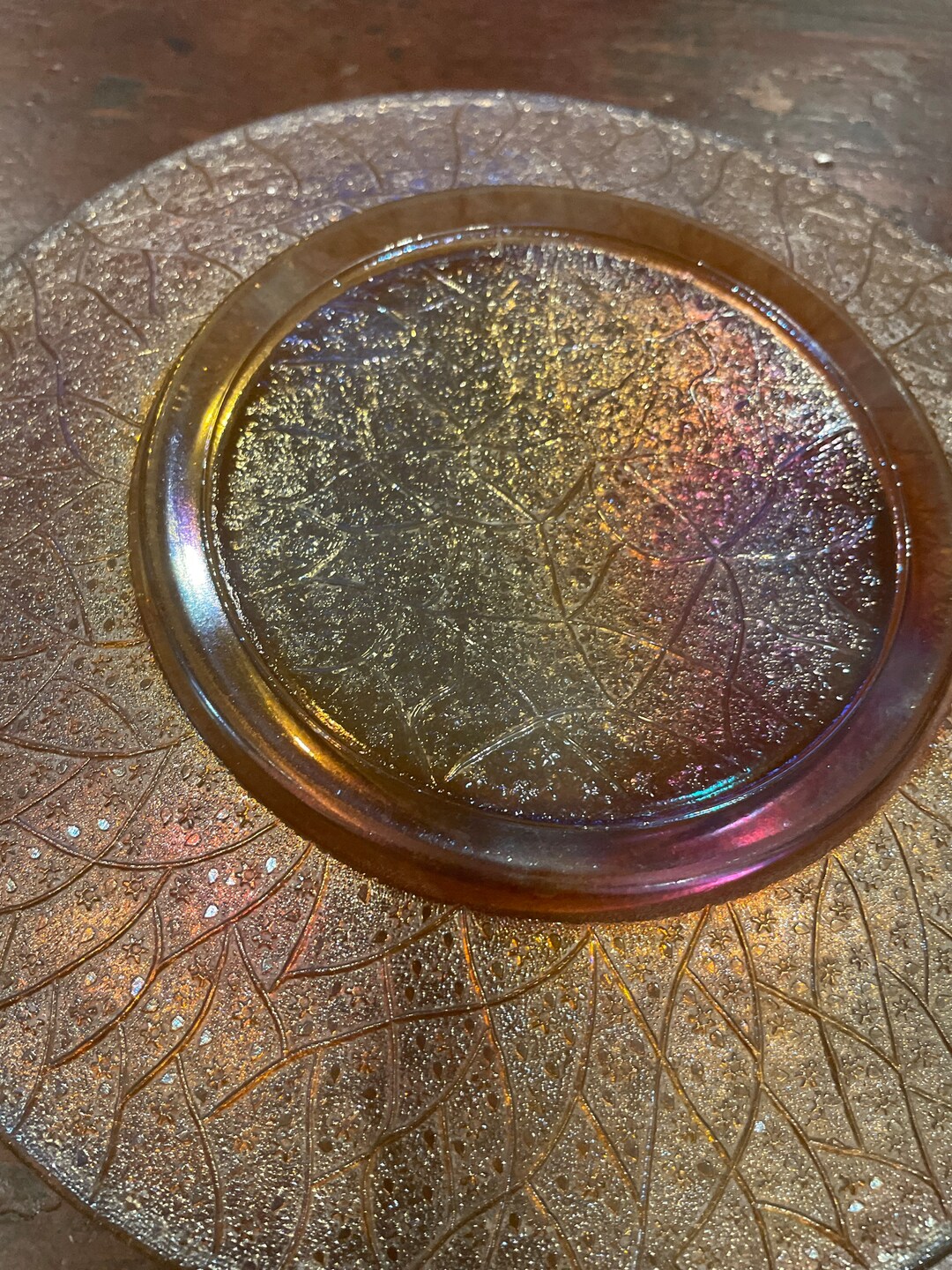 Carnival Glass Crackle Pattern 8 Inch Marigold Plate in Good Condition ...