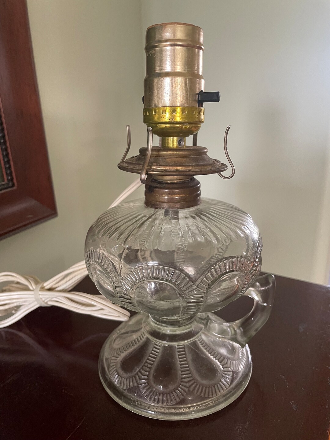A Rare Early 20th Centiry Pattern Glass Oil Lamp Which Has Been ...