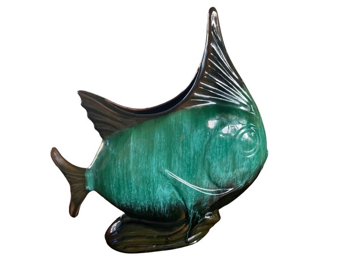 Signed and Rare Blue Mountain Pottery Large Green Angle Fish Vase in ...