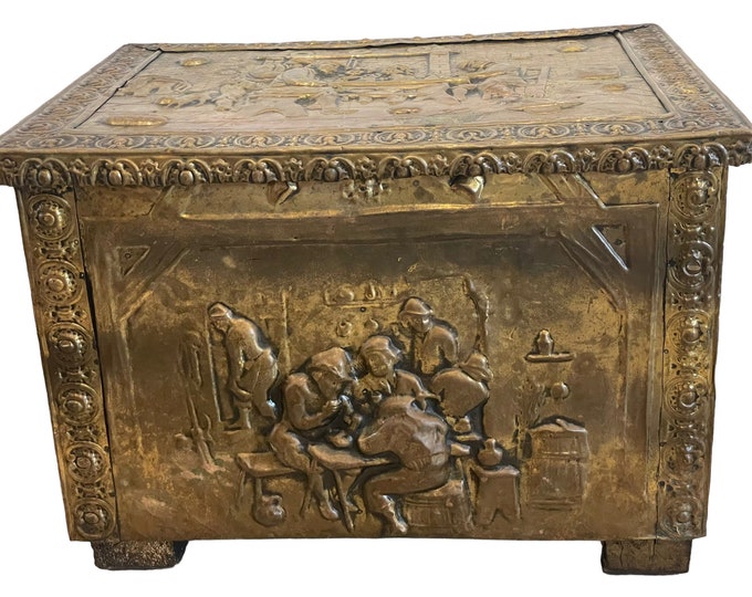 Vintage Large Coal Storage Box With Antique Brass Finish, Portable ...