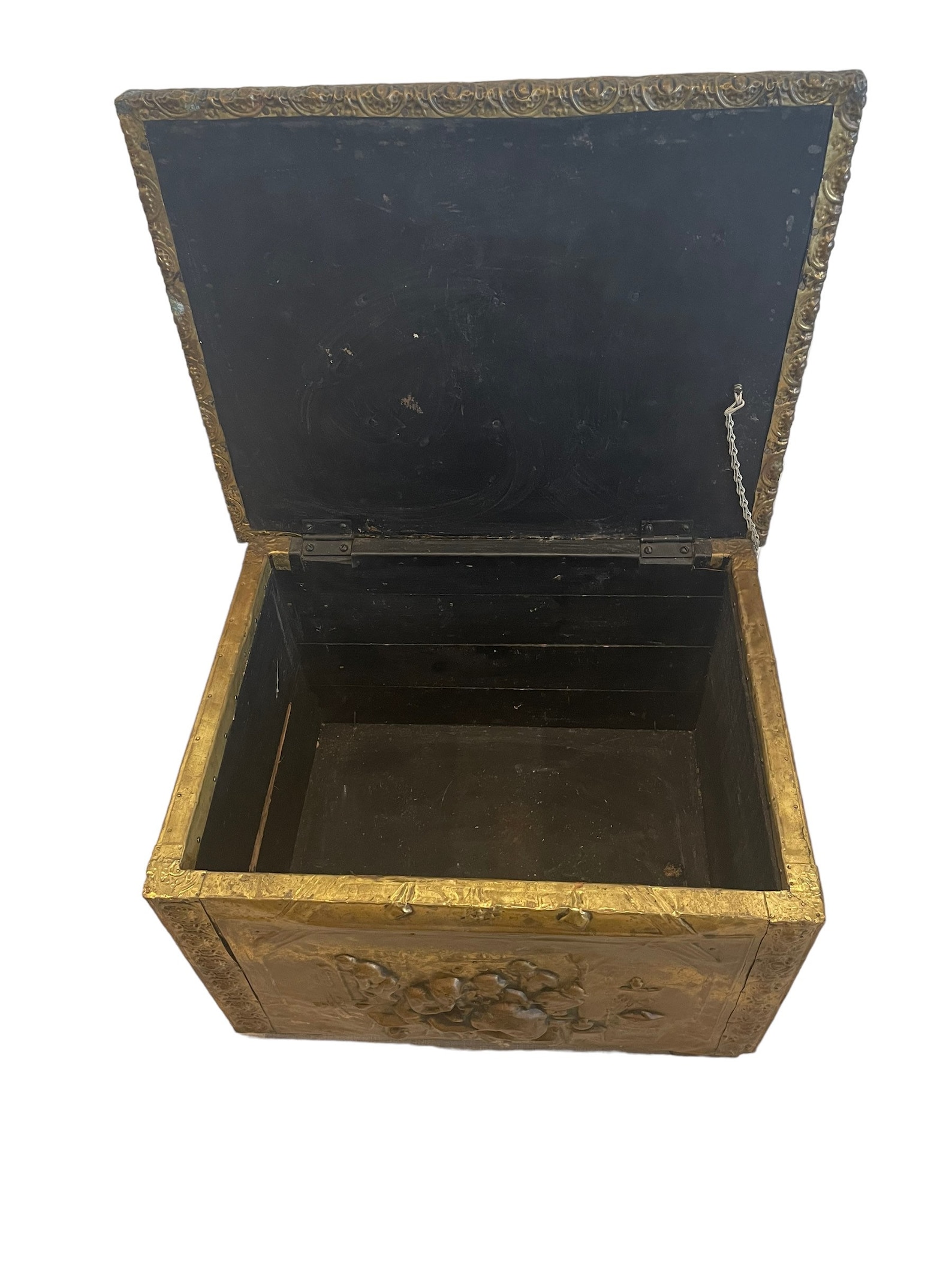 An Early Brass Covered Coal or Wood Fireplace Box in Good Vintage ...