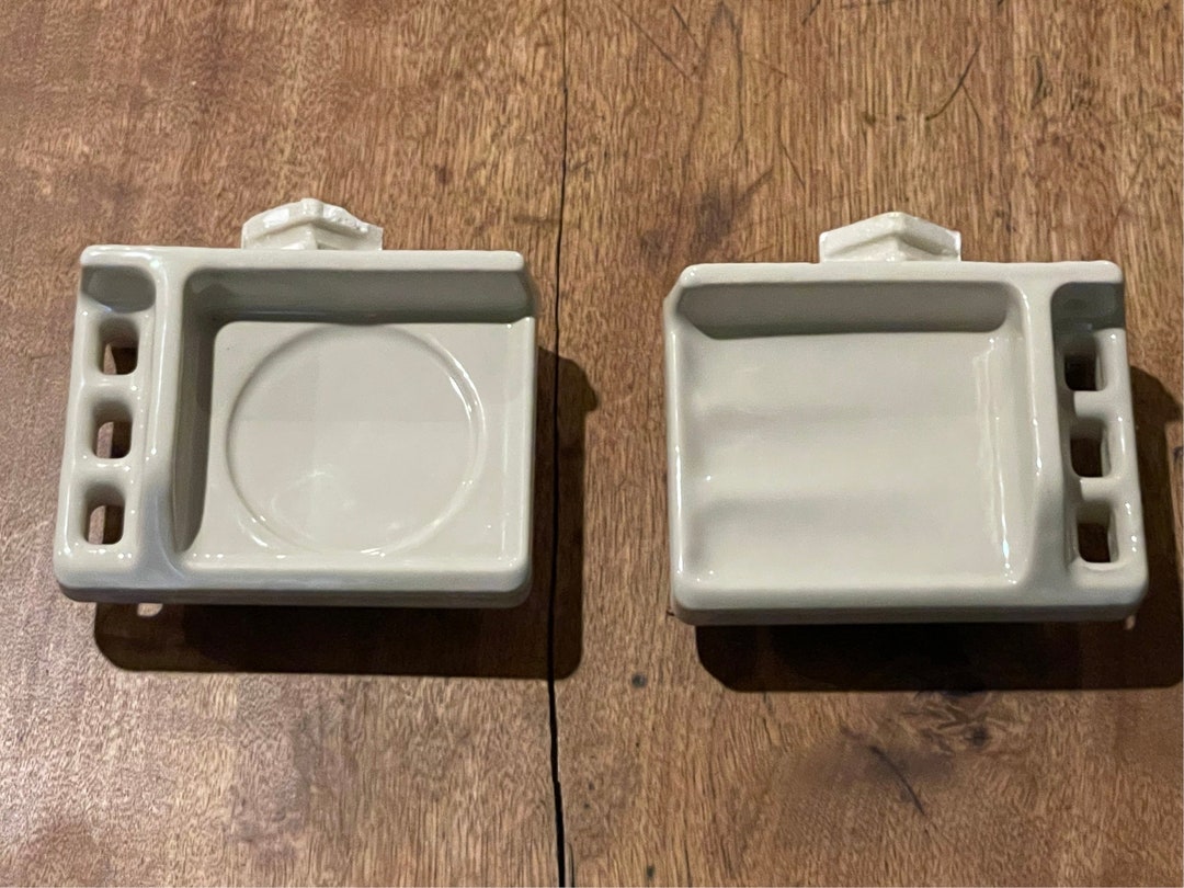 Set of 3 Items - Two Vintage Ceramic Wall Mounted Soap/cup Dishes With ...