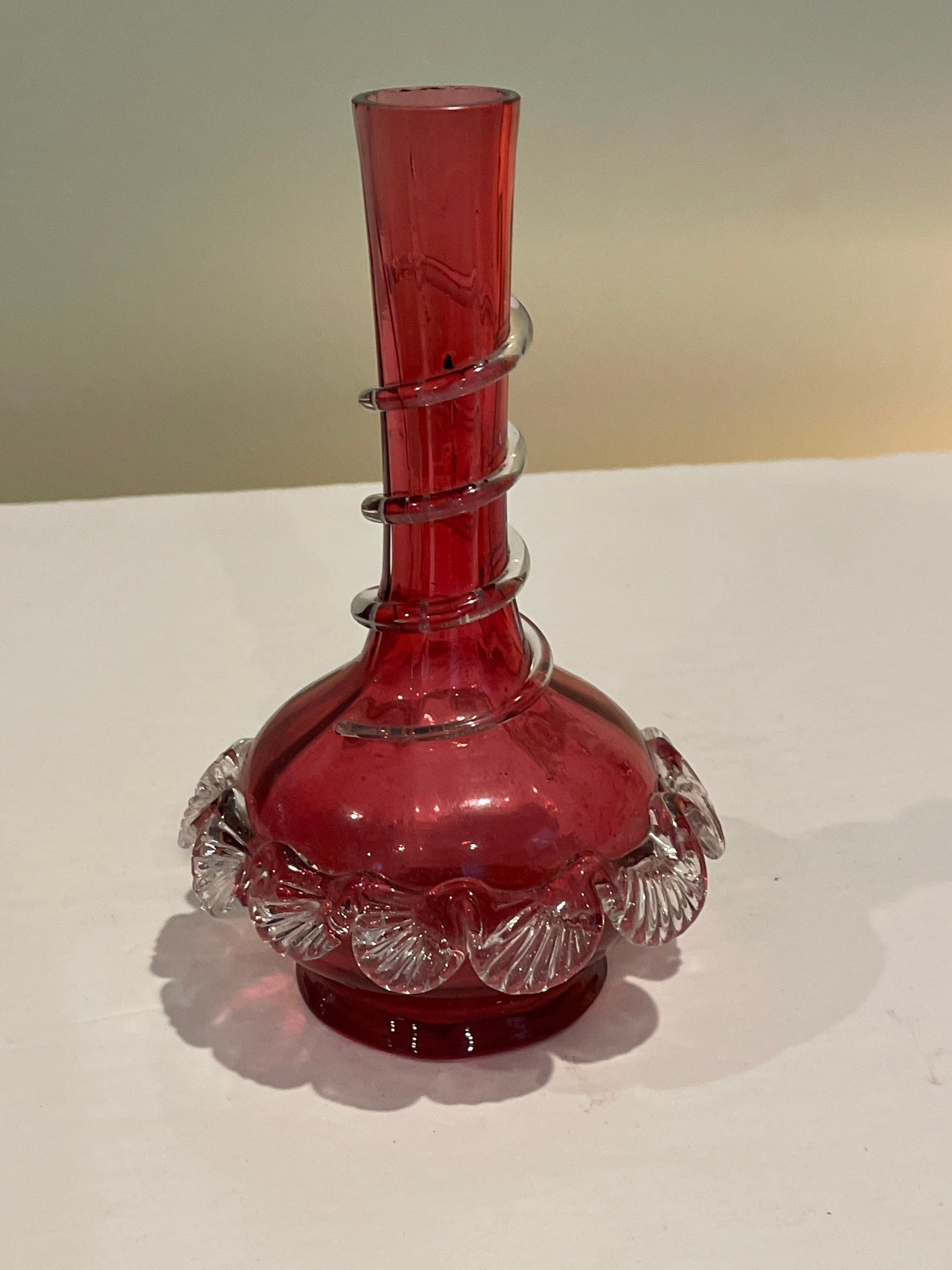 Antique Cranberry Glass Vase With Applied Clear Glass Rings - Etsy