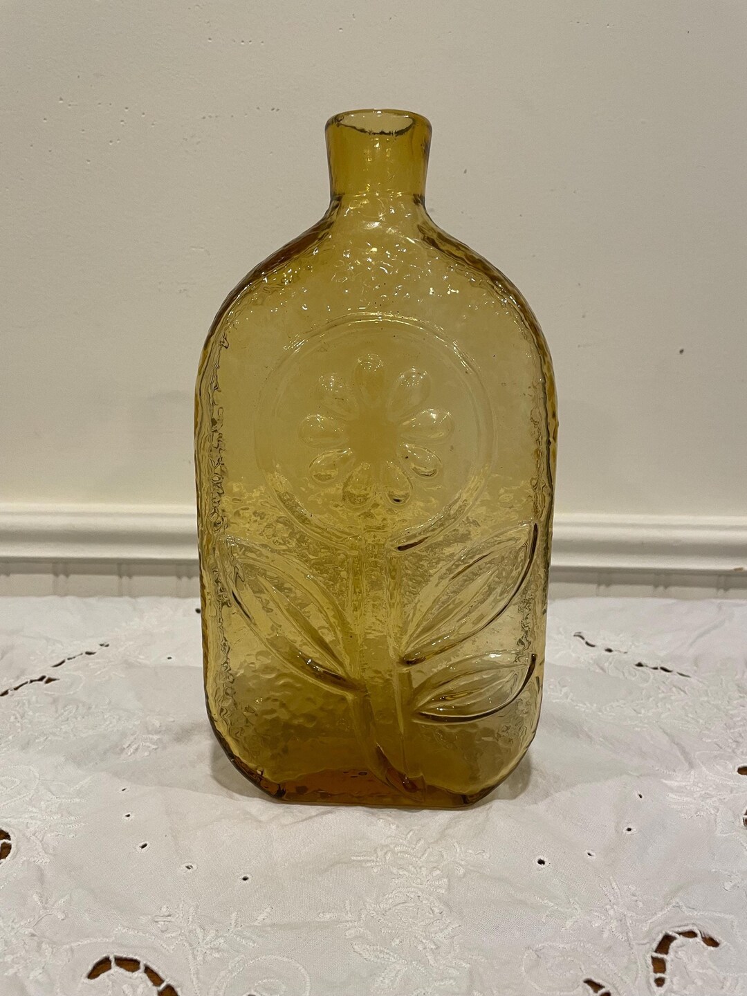 Attractive Vintage Amber Glass Flask/bottle With Applied Top - Etsy