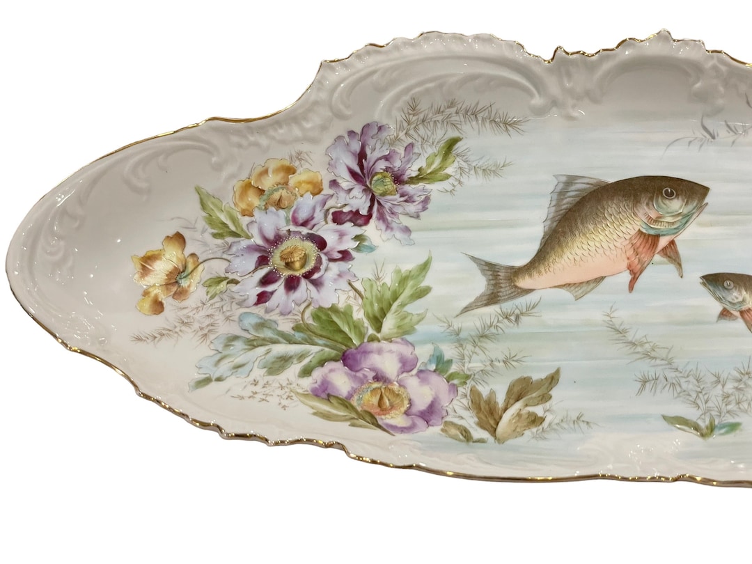 Stunning Antique 1860s Bavarian Porcelain Fish Service. Large Platter ...