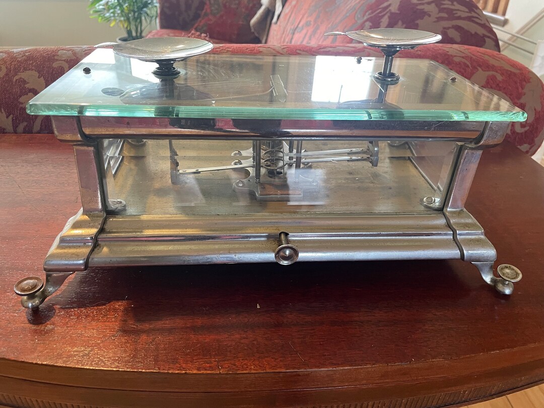A Beautiful Antique Apothecary Balance Beam Scale in a Glass Case With ...