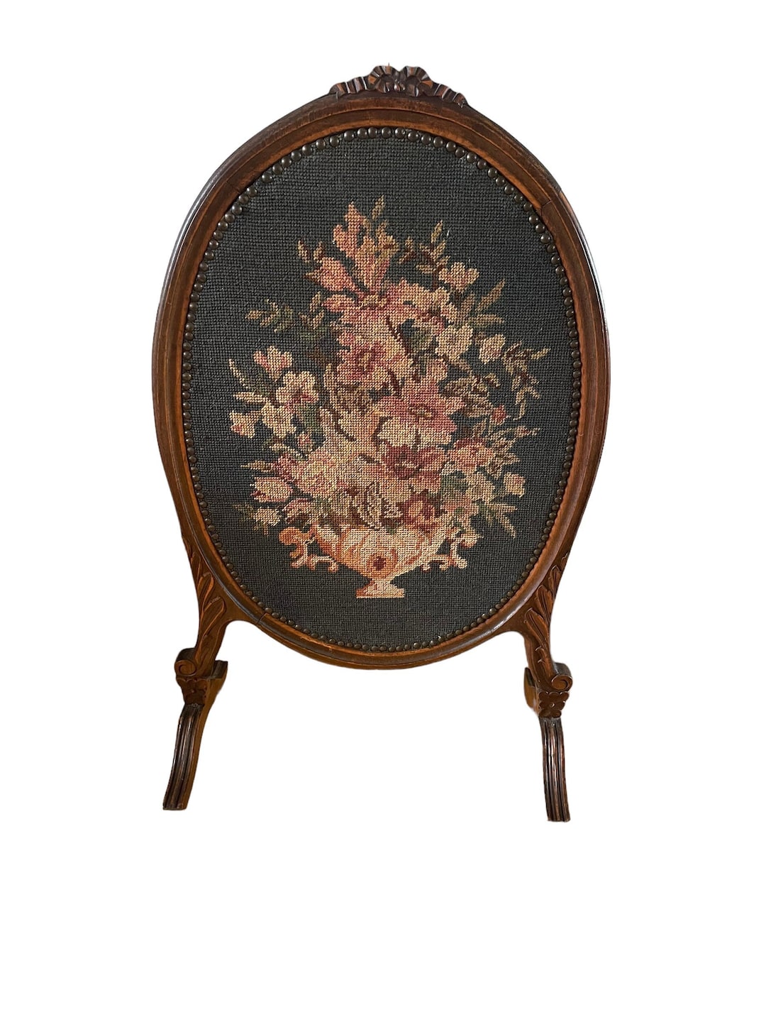 Late 19th Century Carved Walnut Oval Fireplace Screen , Antique Floral ...