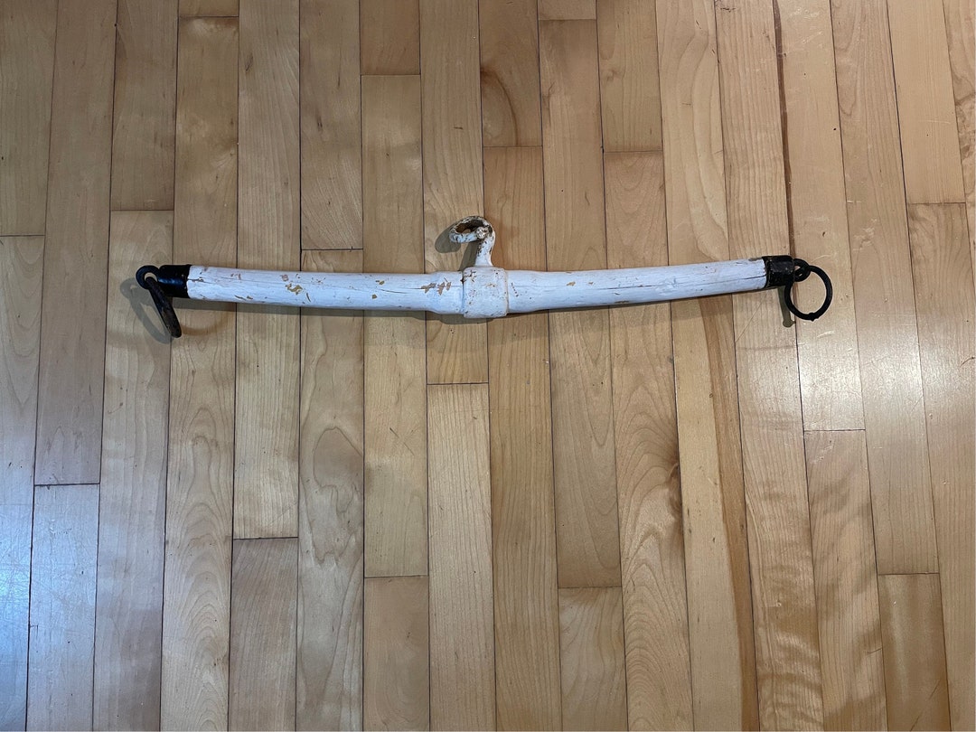 A Nice 22 Inch Long Antique Single Tree in Early White and Black Paint ...