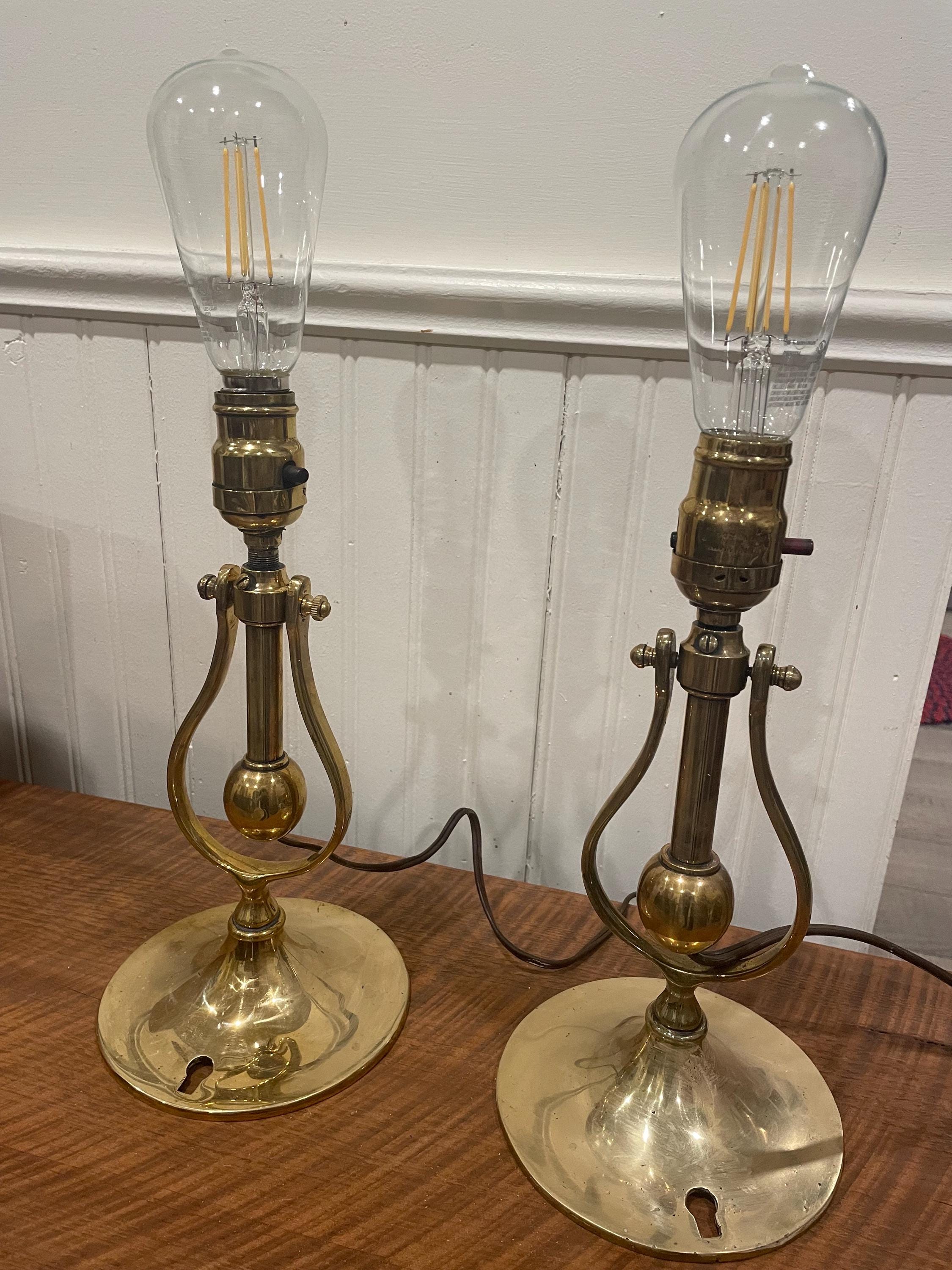 Pair of Nautical Heavy Brass Antique Ship's Bulkhead or Cabin Lamp on a ...