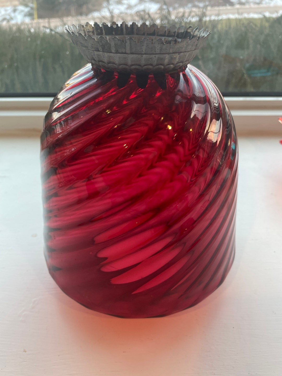 Vintage Cranberry Glass Shade for a Hanging Hall Lamp With Top Rim ...