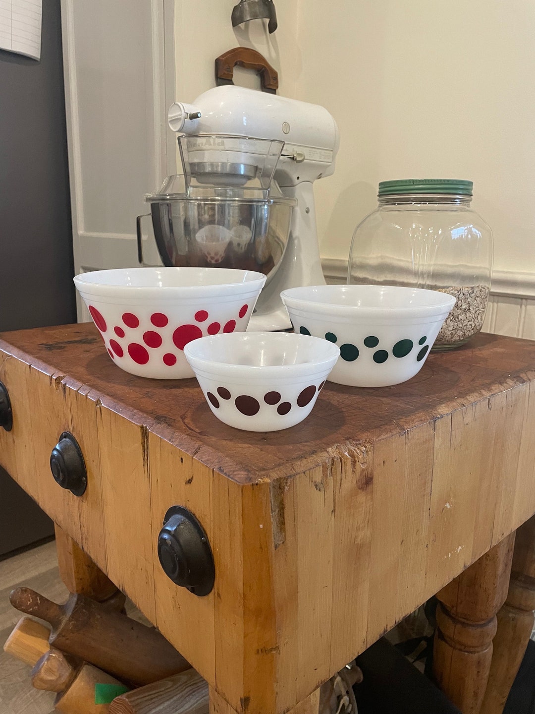 Vtg Set of 3 Graduated Federal Glass Polka Dot Bowls in Fantastic ...