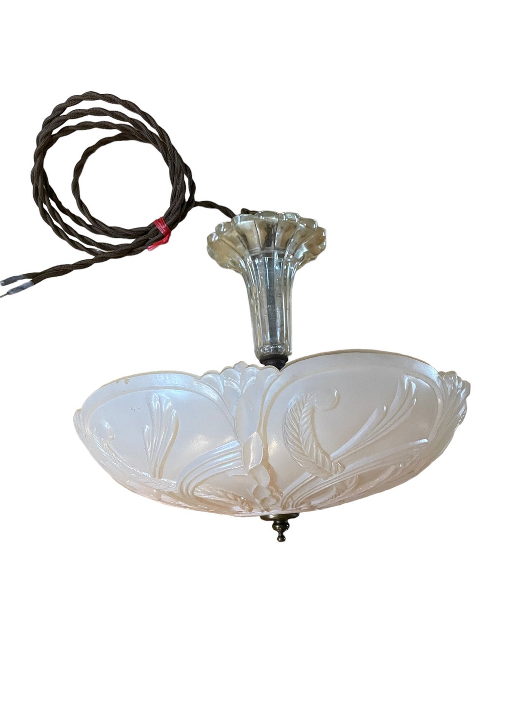 Gorgeous Old Frosted Glass Original Light Fixture Ceiling Chandelier ...