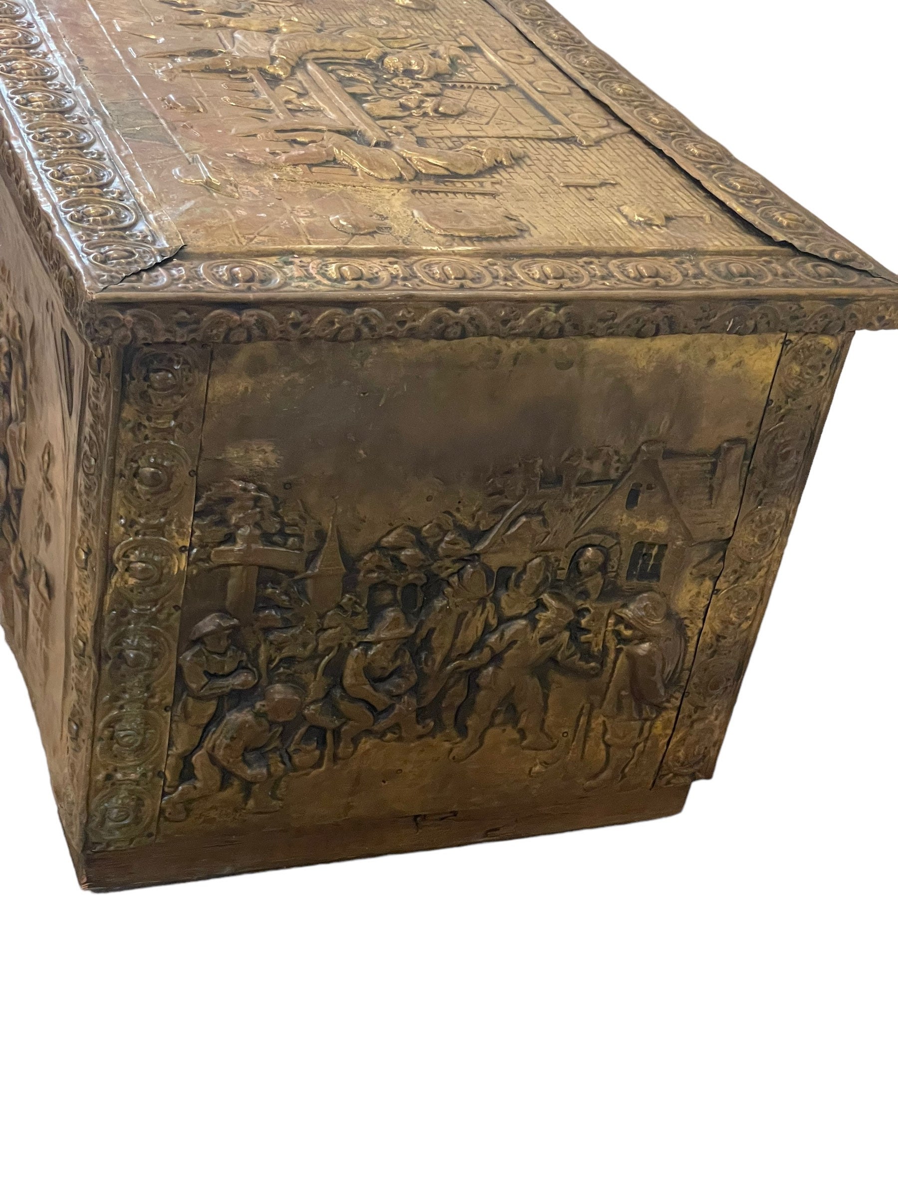 An Early Brass Covered Coal or Wood Fireplace Box in Good Vintage ...