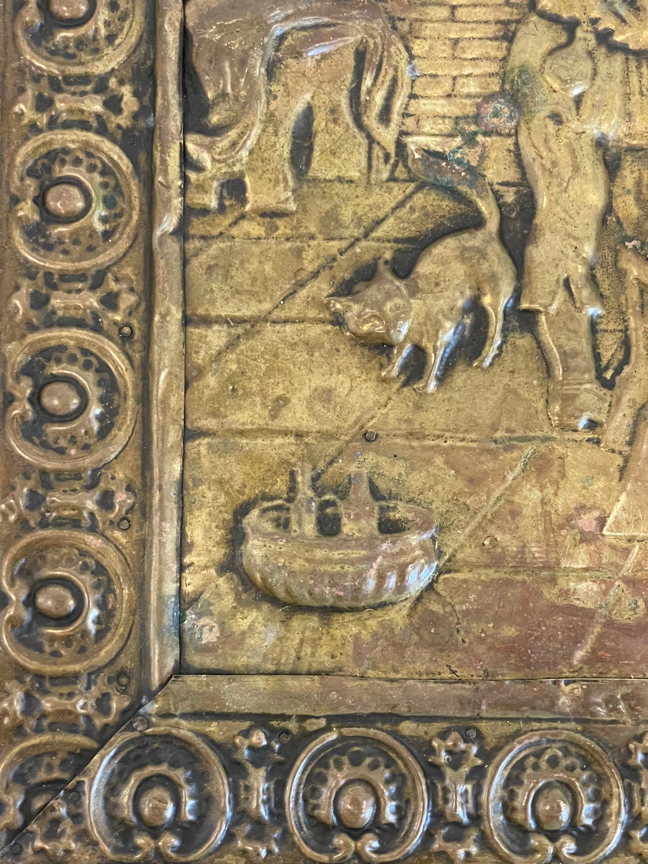 An Early Brass Covered Coal or Wood Fireplace Box in Good Vintage ...