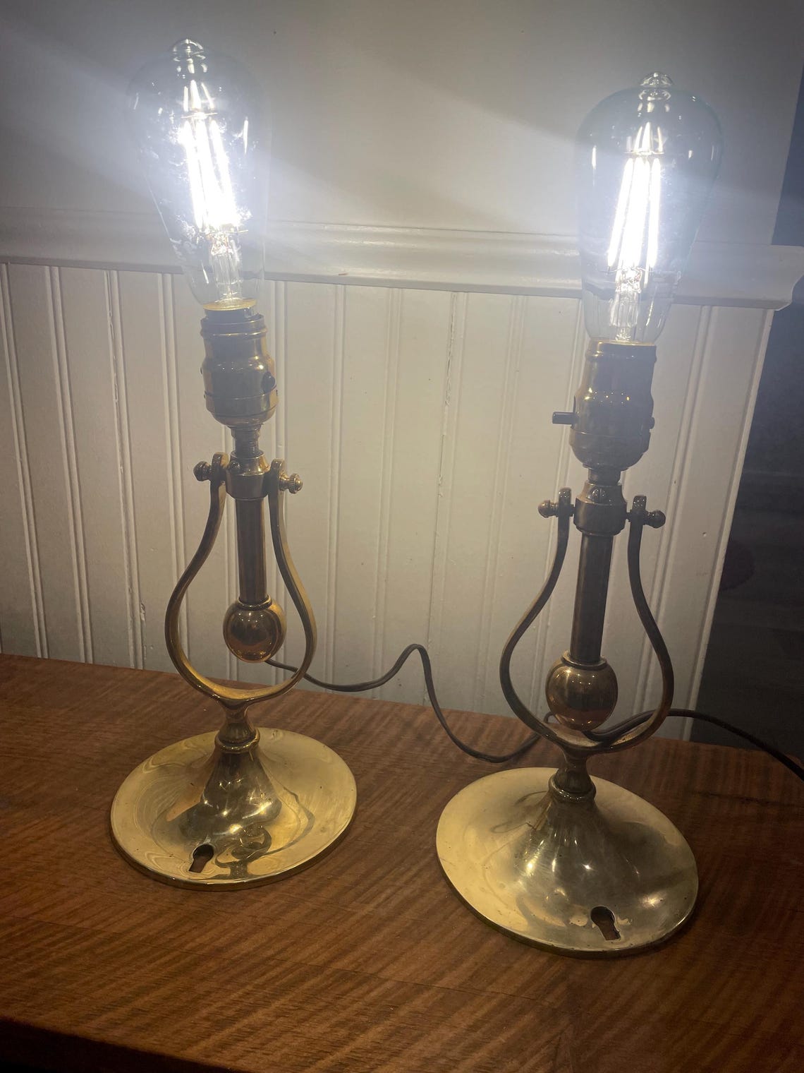 Pair of Nautical Heavy Brass Antique Ship's Bulkhead or Cabin Lamp on a ...