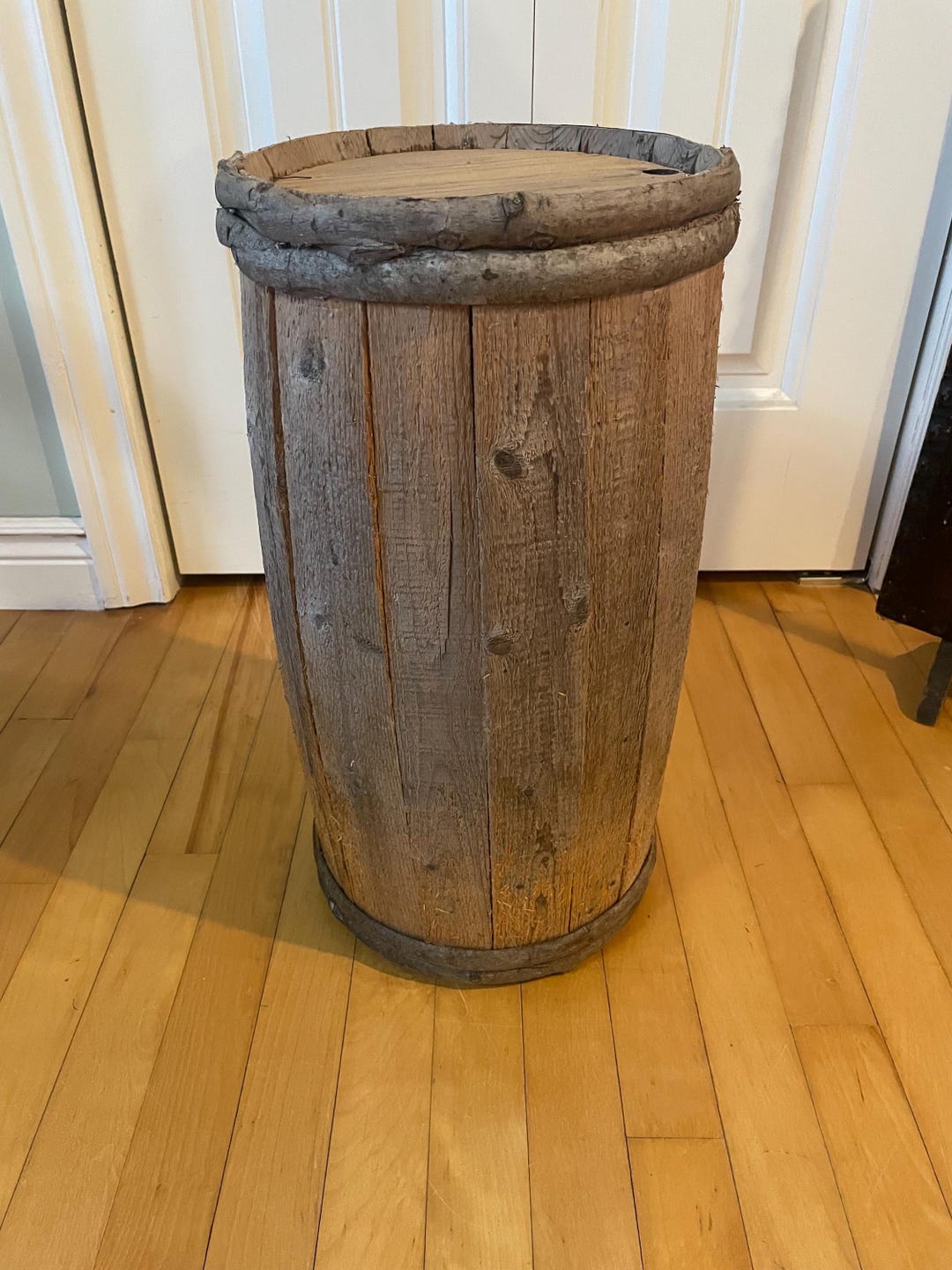 PEI Made Wooden Barrel Bin or Keg With Birch Bentwood Twig Barrel Hoops ...