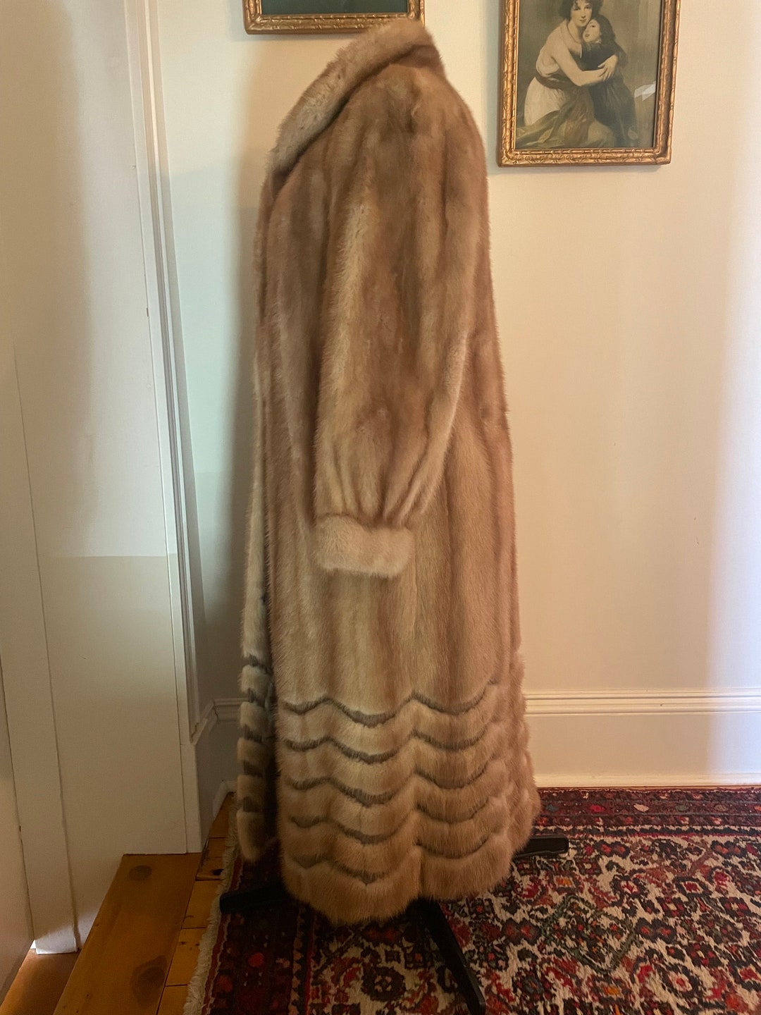 Luxurious Vintage Long Pastel Mink Suede Fur Coat Chevron Pattern ...