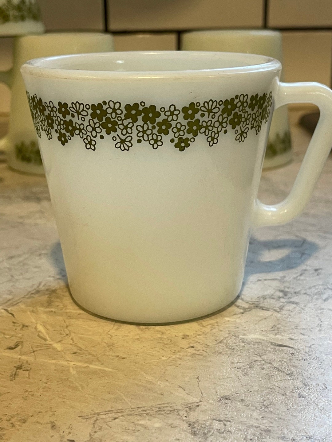 Six Vintage Pyrex Coffee Mugs Crazy Daisy Spring Blossom Green Pyrex ...