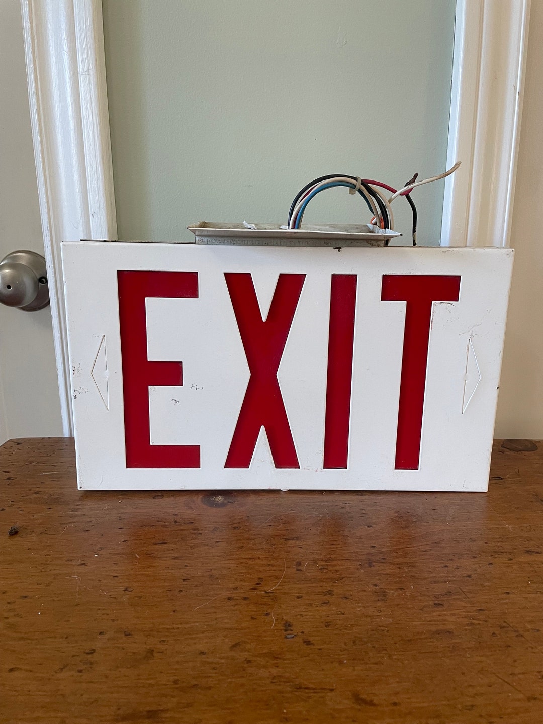A Nice Early Electric EXIT Sign in a White Metal Case With Red ...