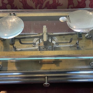 A Beautiful Antique Apothecary Balance Beam Scale in a Glass Case With ...