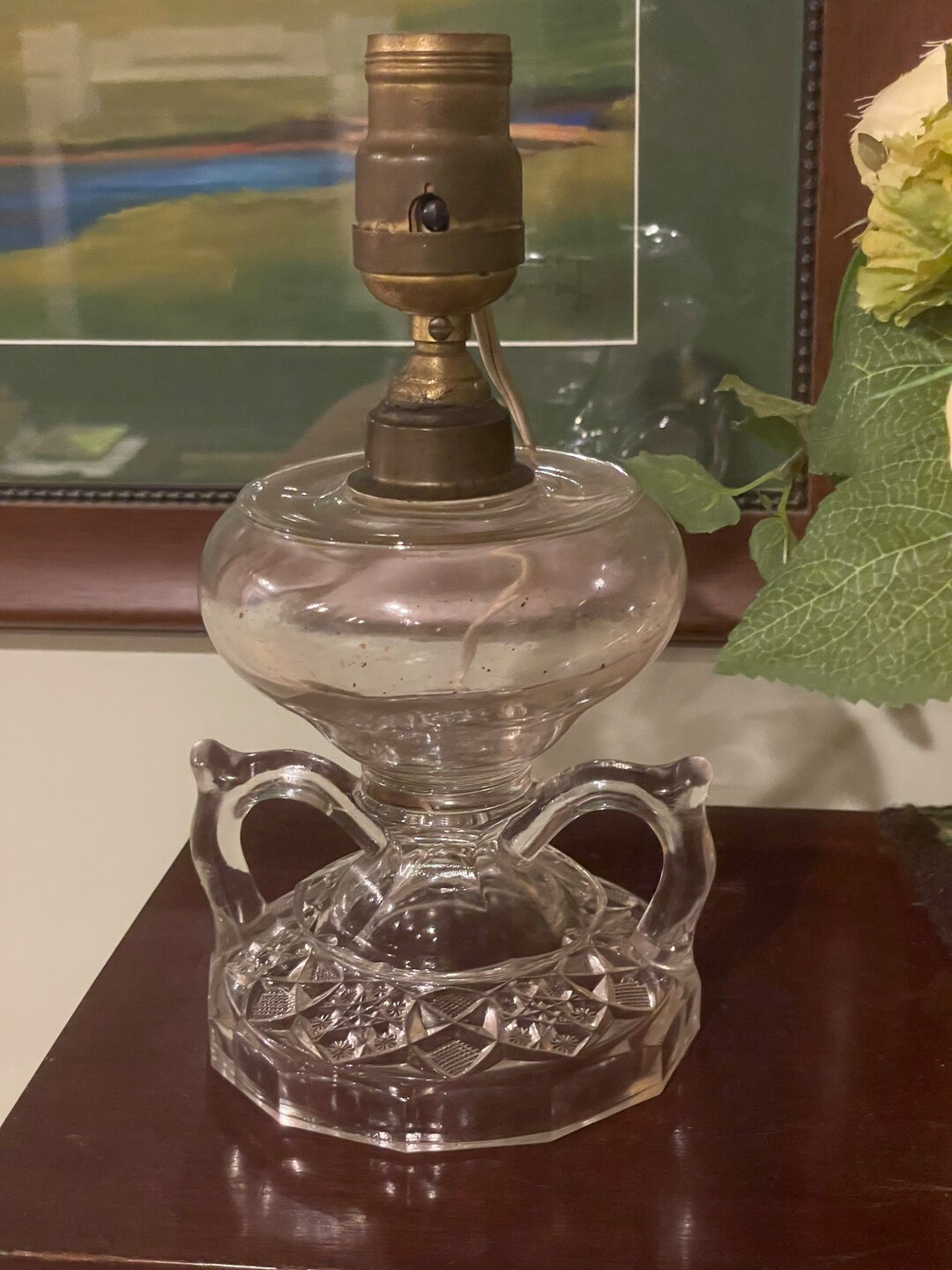 An Antique Rare Findlay Pressed Glass Two Finger Footed Kerosene Oil ...