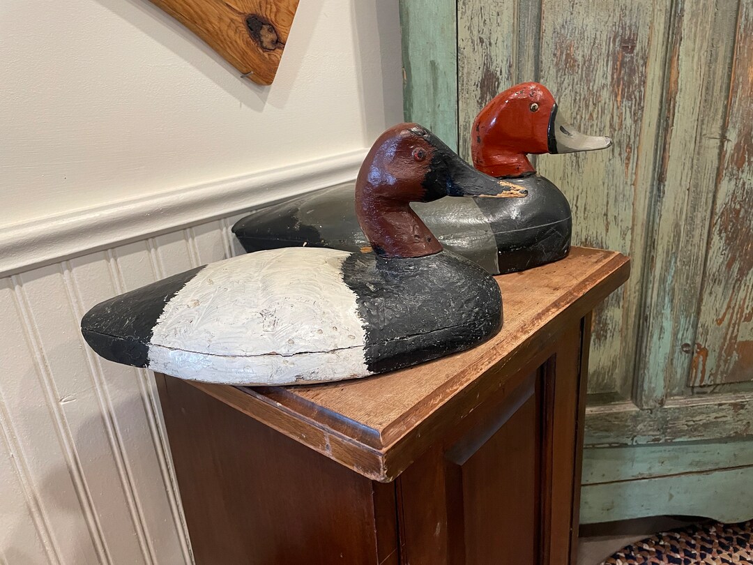 Pair of Hand Carved Wooden Duck Decoys From Nova Scotia From the Mid ...