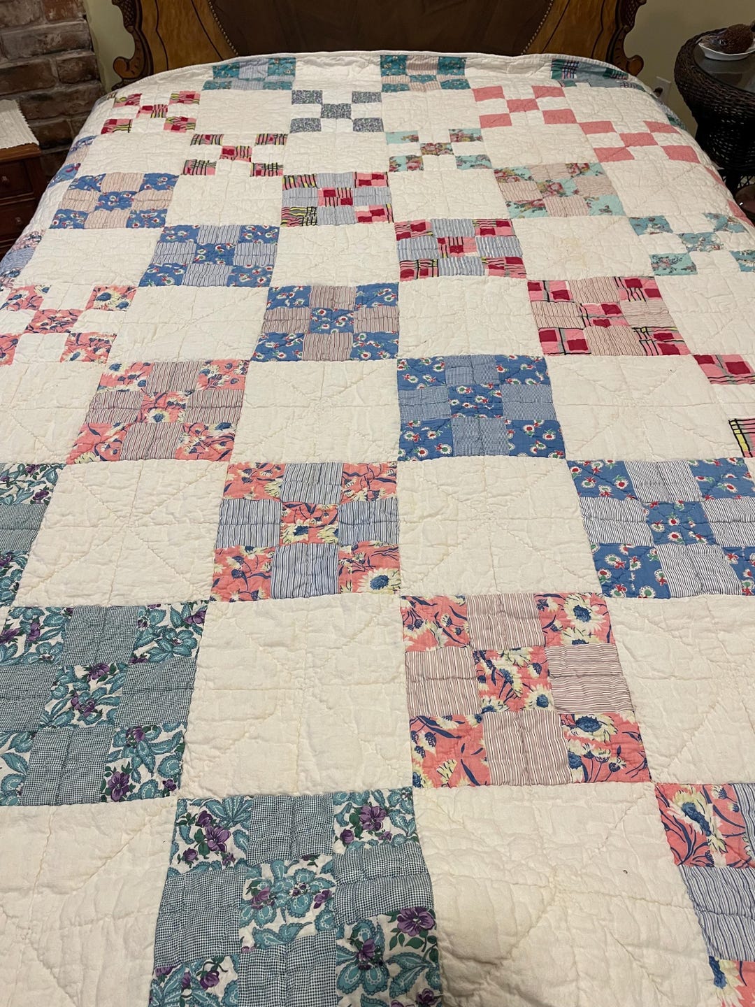 Stunning Antique 9 Patch PEI Quilt Hand Stitched and Hand Quilted, 68 ...