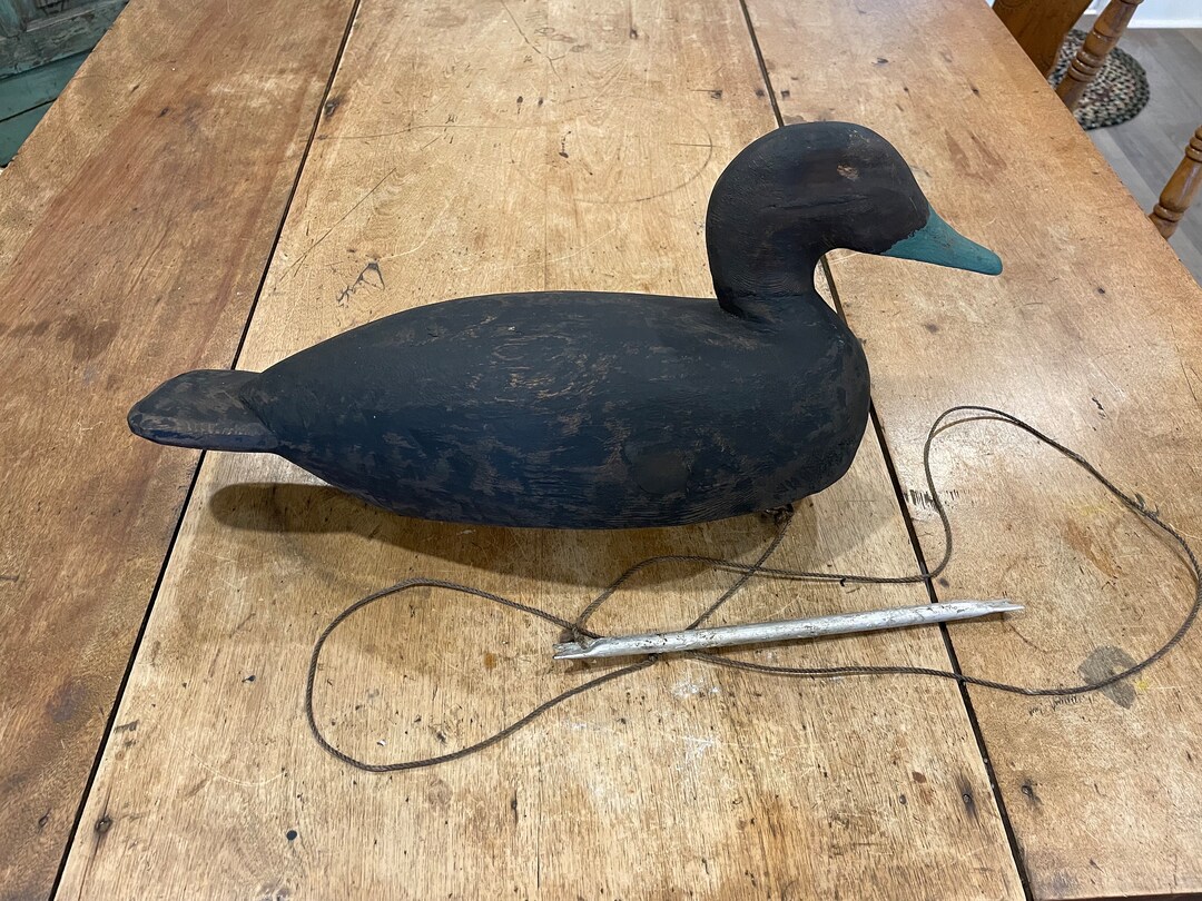 Nicely Carved and Signed 20th Century Black Duck Decoy From Northern ...