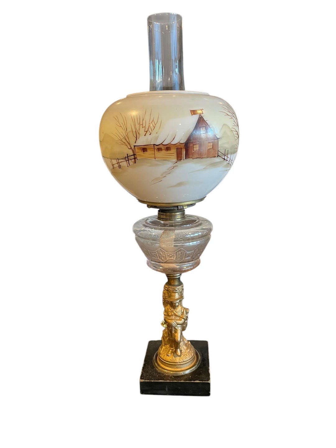 Antique Victorian Farm Boy Figural Stem Oil Lamp - Circa 1865 to 1880 ...