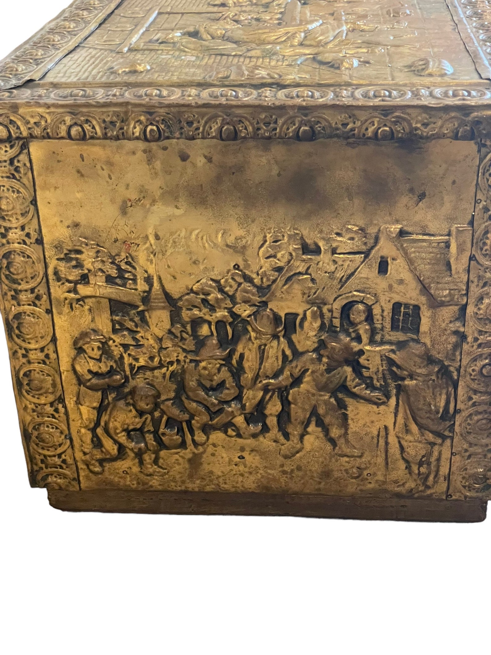 An Early Brass Covered Coal or Wood Fireplace Box in Good Vintage ...