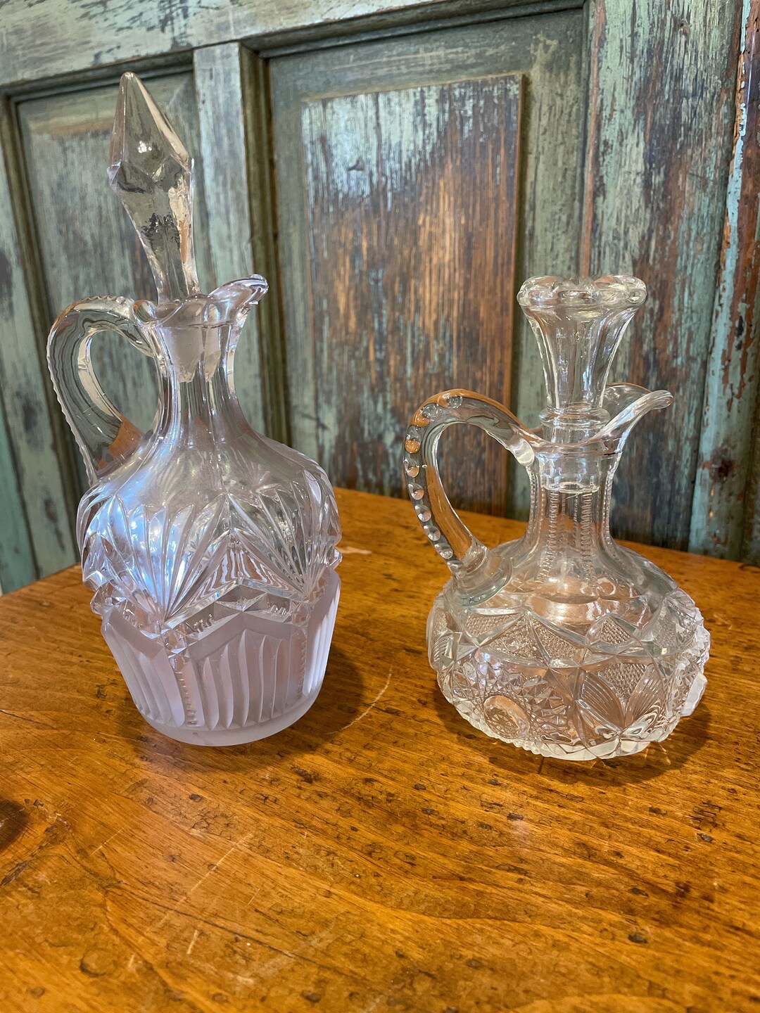 Two Hand Blown Victorian Glass Vinegar or Oil Cruets - Etsy