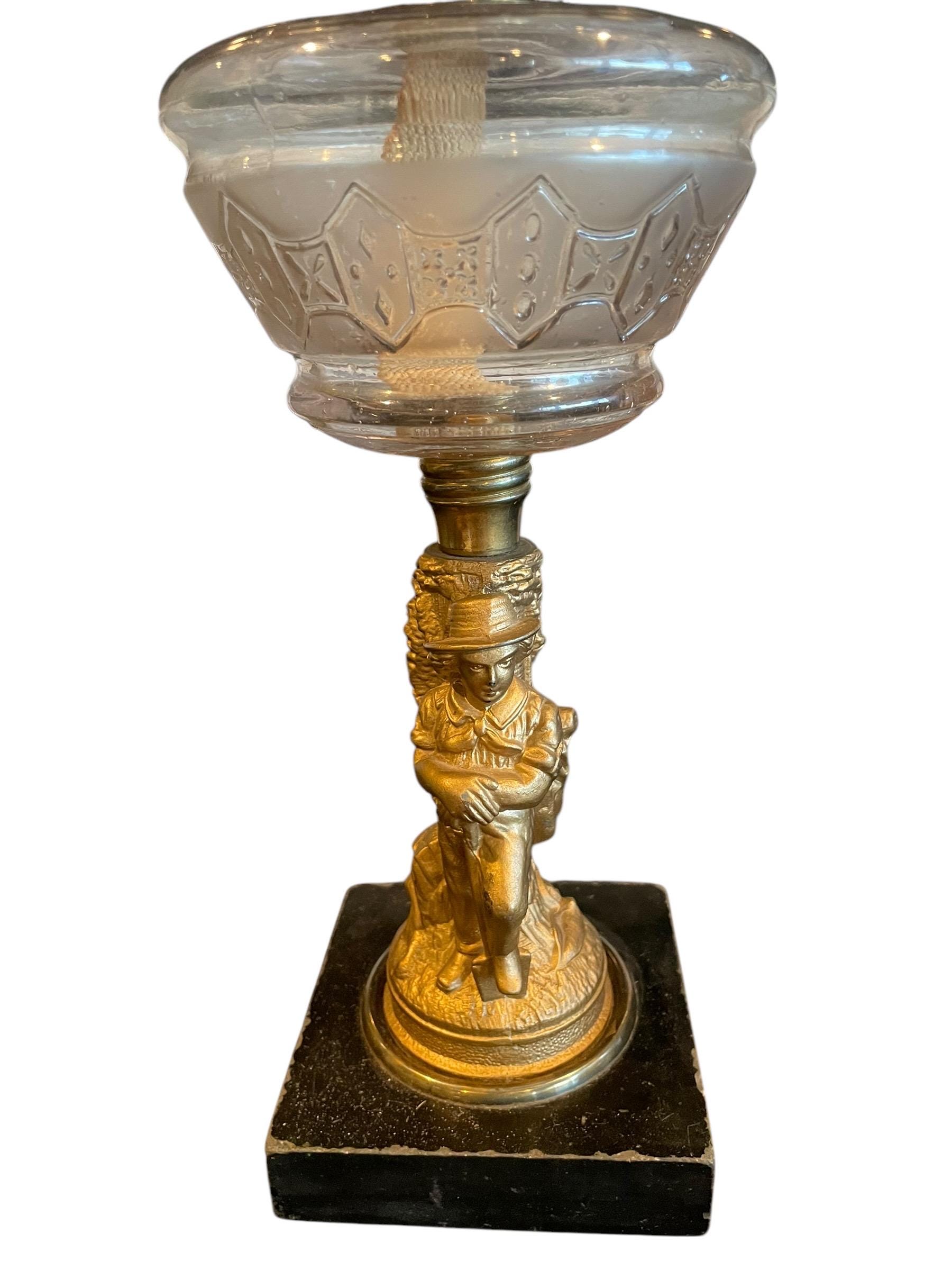 Antique Victorian Farm Boy Figural Stem Oil Lamp - Circa 1865 to 1880 ...