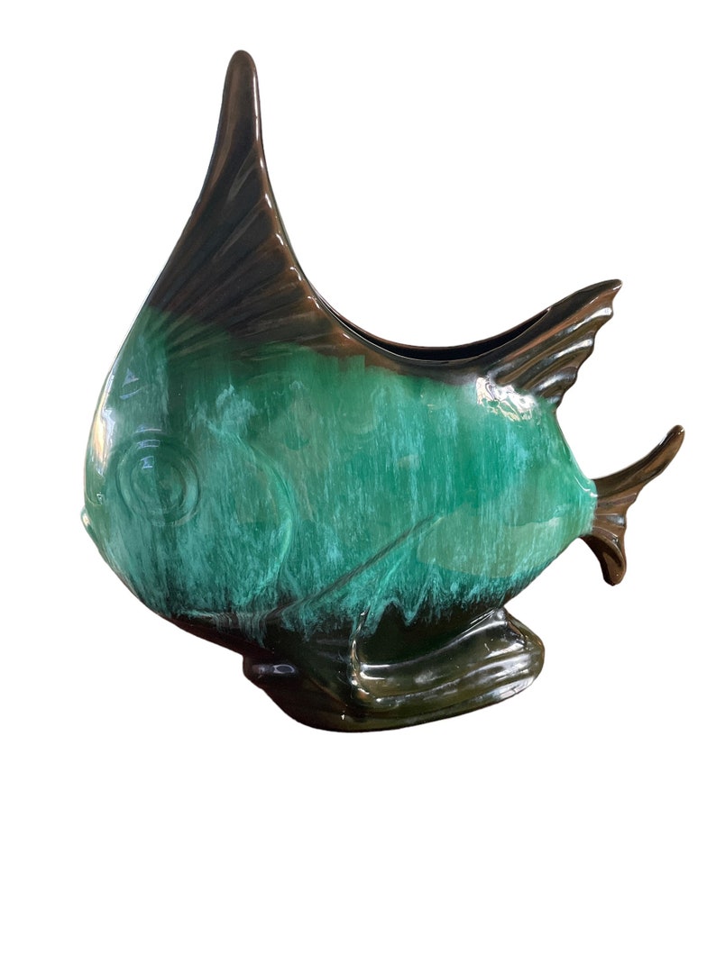 Signed and Rare Blue Mountain Pottery Large Green Angle Fish - Etsy