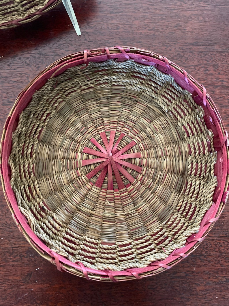 A Rare Round Vintage Ash Strip Basket Covered With Sweet Grass and ...