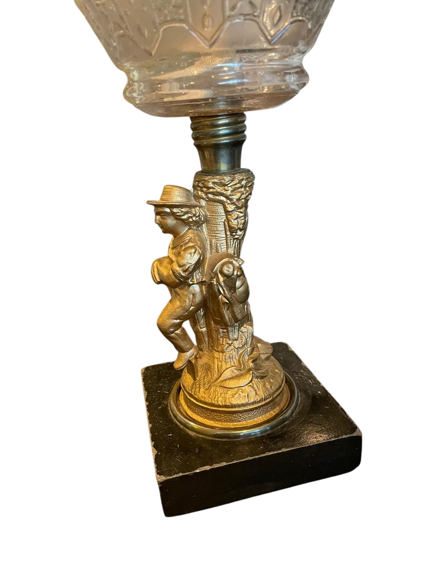 Antique Victorian Farm Boy Figural Stem Oil Lamp - Circa 1865 to 1880 ...
