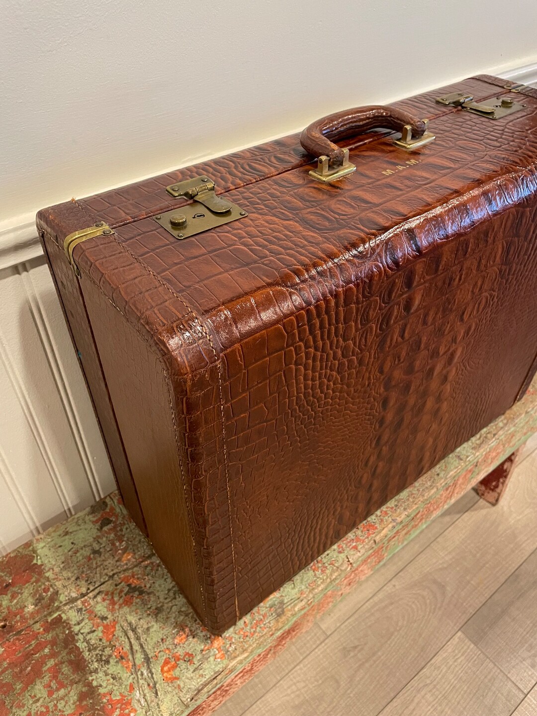 Amazing Art Deco 1940's Genuine Leather Eveleigh Luggage Alligator ...