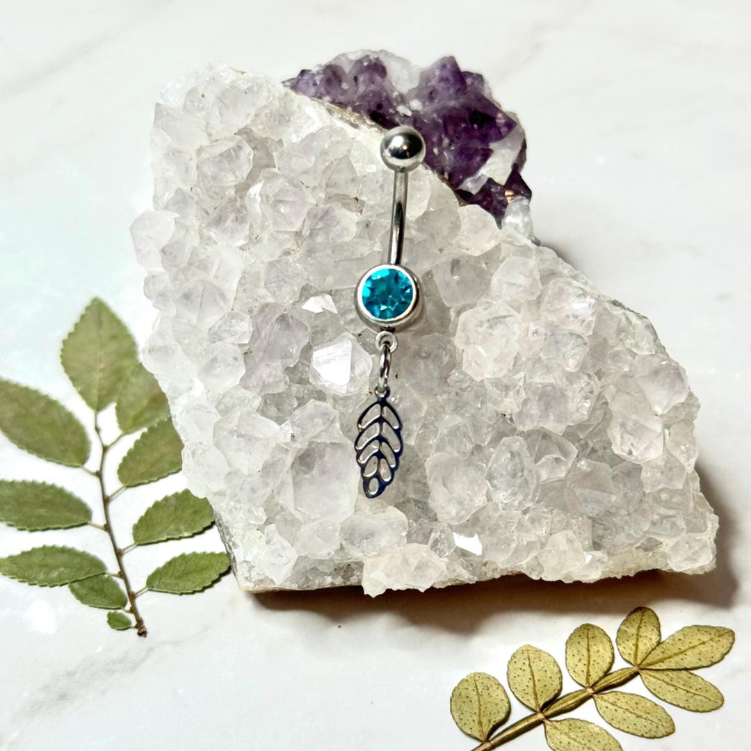 Leaf Belly Button Ring | 14G Belly Button Piercing With Dangle Charm ...