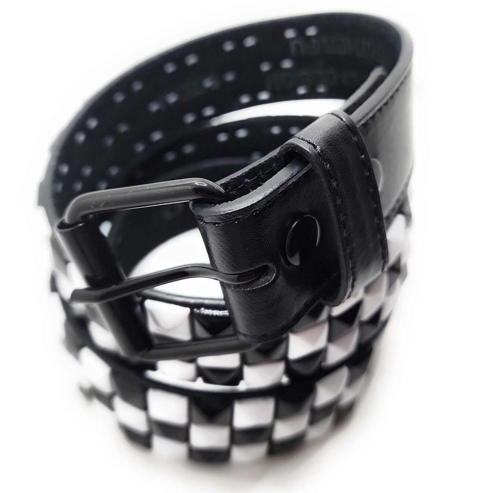 Stitched Black White Checkered Leather Belt Punk - Etsy