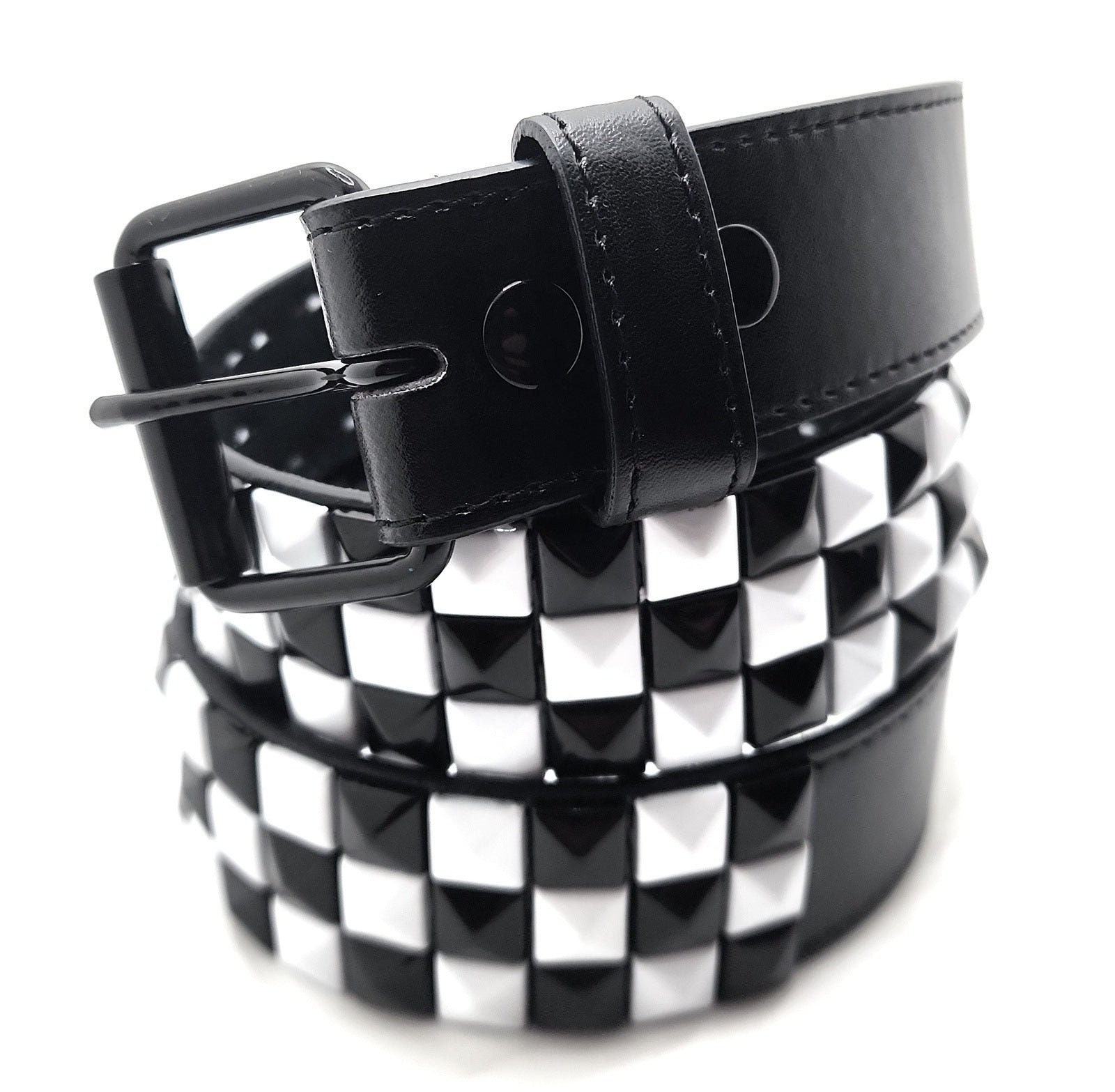 Stitched Black White Checkered Leather Belt Punk - Etsy