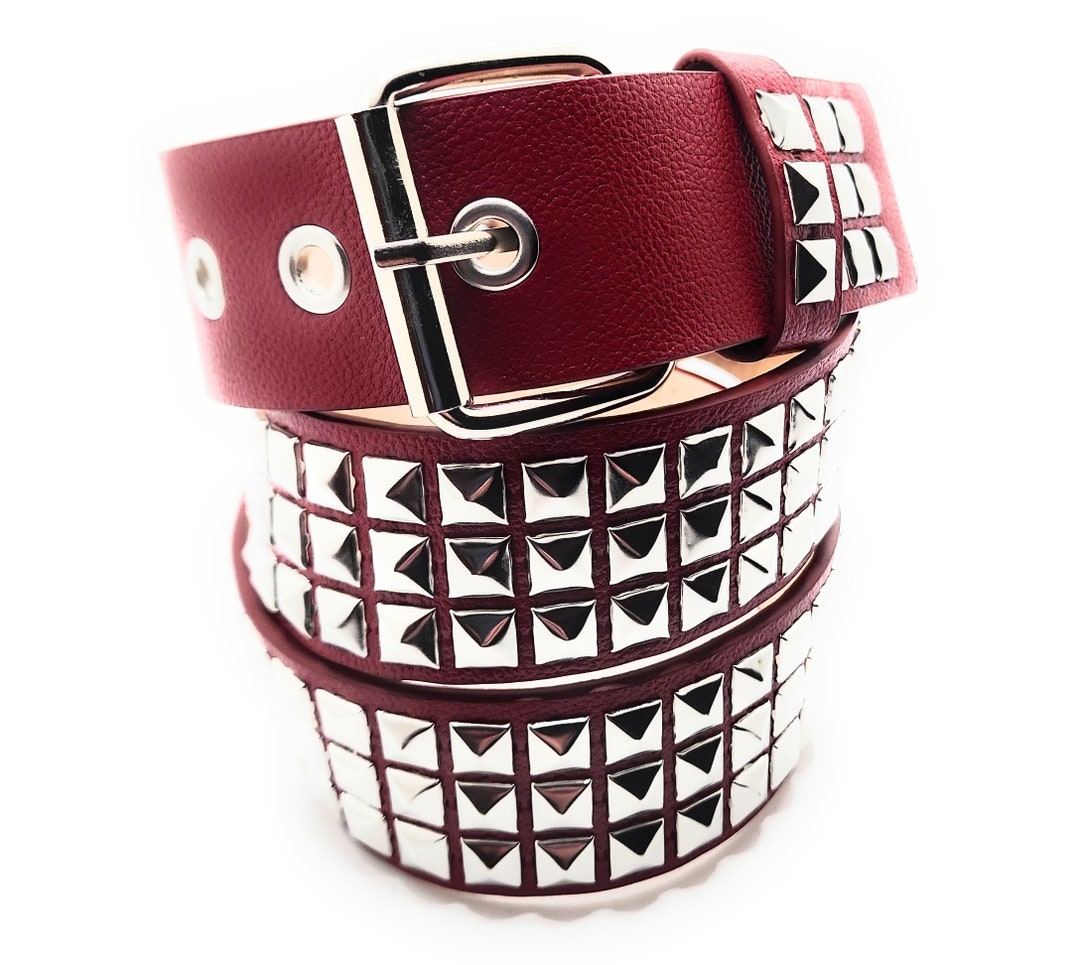 Silver on Dark Red Studded Belt Trim-to-fit - Etsy