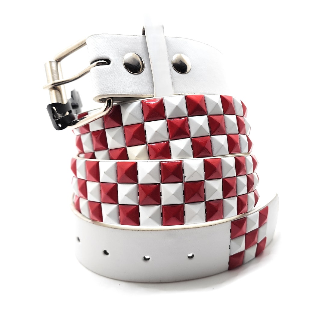 Deep Red and White Checkered Pyramid Studded Belt Punk - Etsy