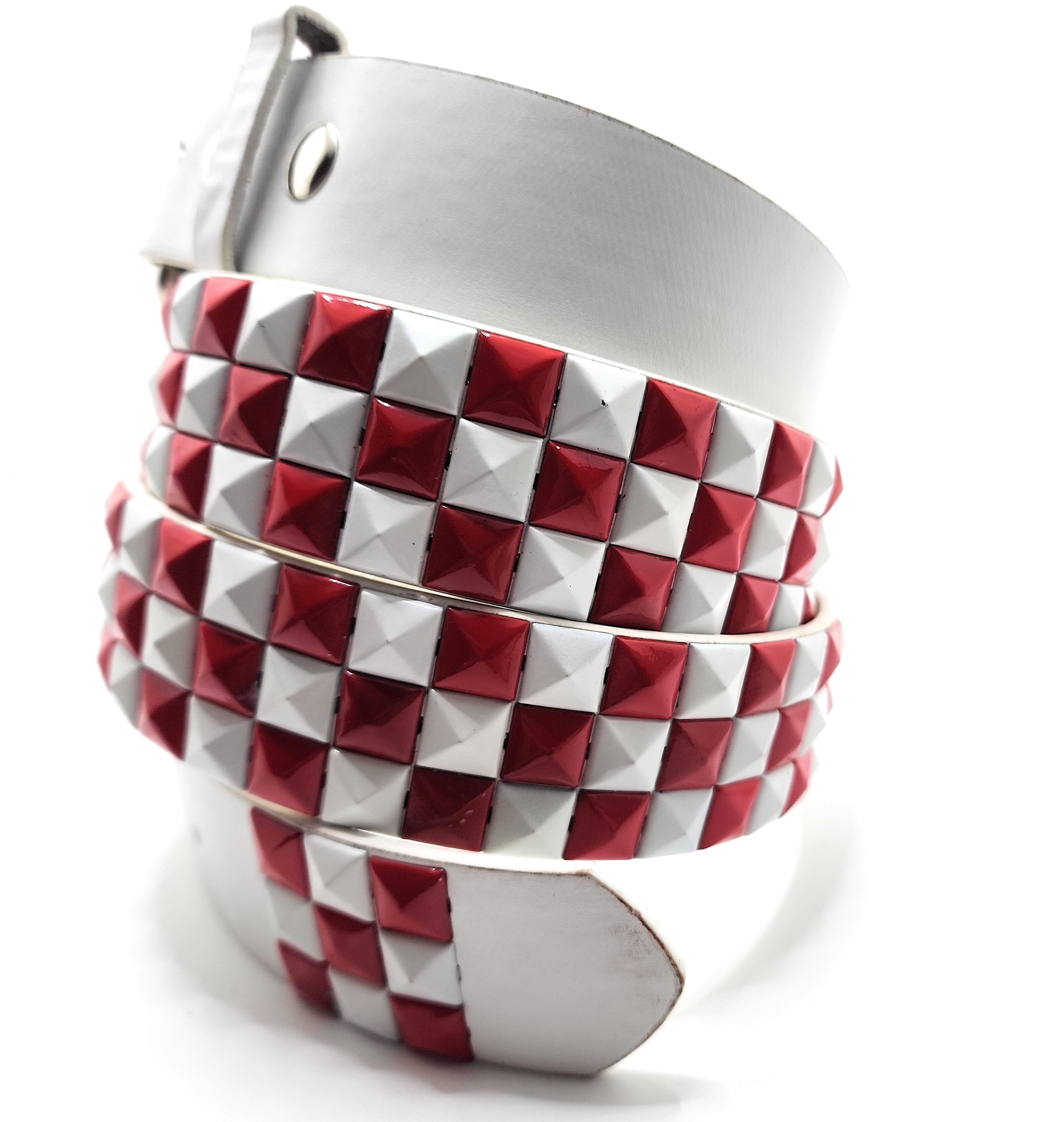 Deep Red and White Checkered Pyramid Studded Belt Punk - Etsy