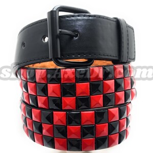 Handmade Red and Black Checker Pyramid Studded Stitched Leather Belt ...