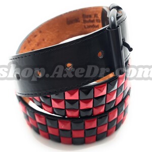 Handmade Red and Black Checker Pyramid Studded Stitched Leather Belt ...
