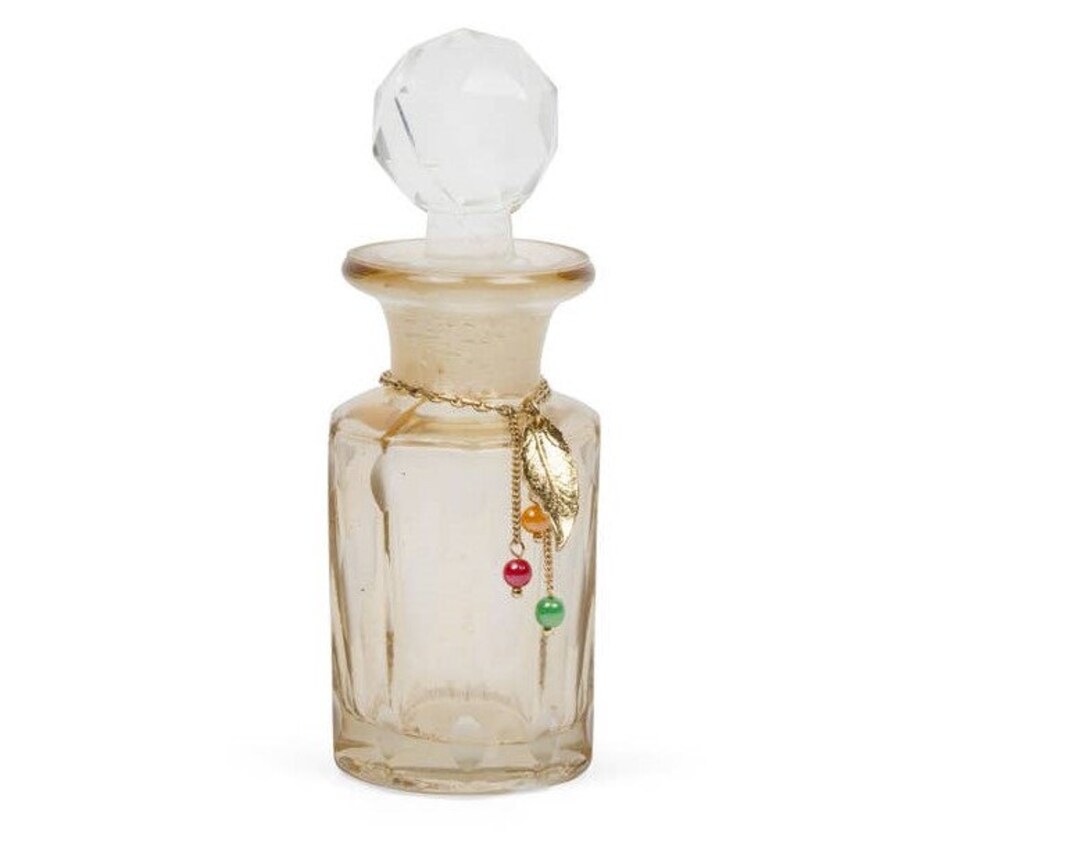 Yellow Glass Bottle With Beads, Apothecary Bottle, Witches Bottle ...