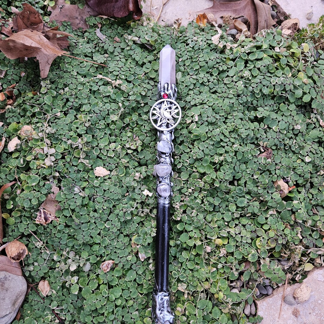 Magick Wand, Rose Quartz Point W/ Silver Raven, for Love, Communication ...