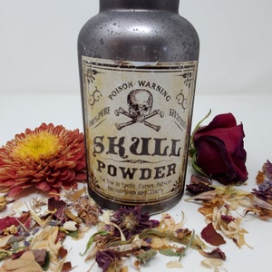 Silver Skull Powder Glass Bottle With Skull Topper Décor, Fun Halloween ...