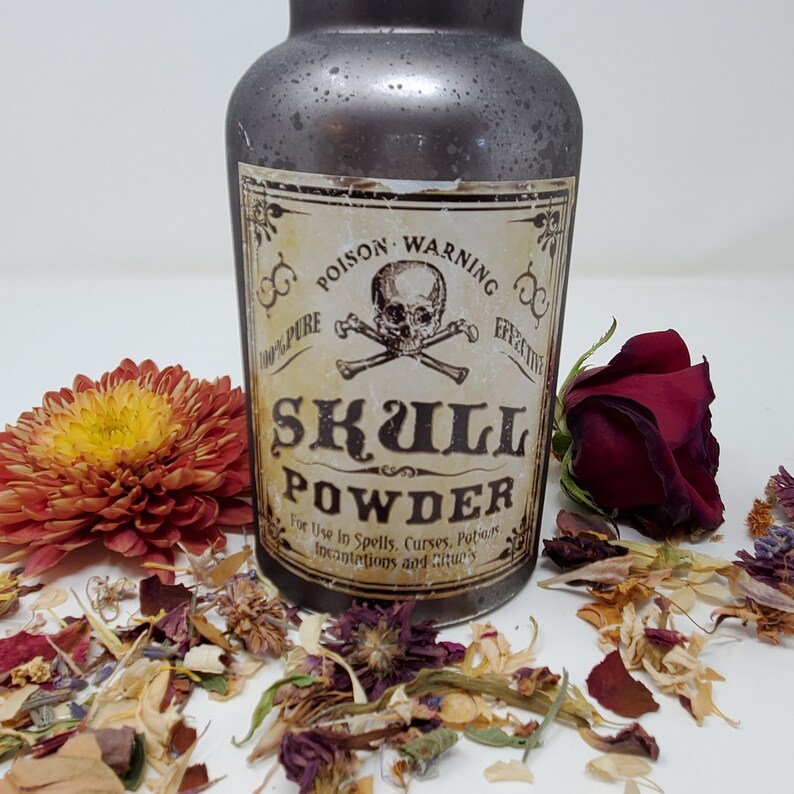 Silver Skull Powder Glass Bottle With Skull Topper Décor, Fun Halloween ...