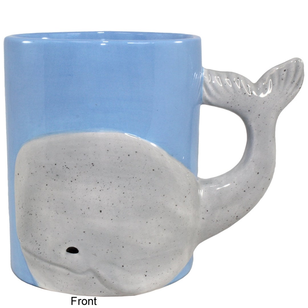 Ceramic Blue and Gray Whale Cup Mug Beachy Ocean Kitchen Decor Coastal ...